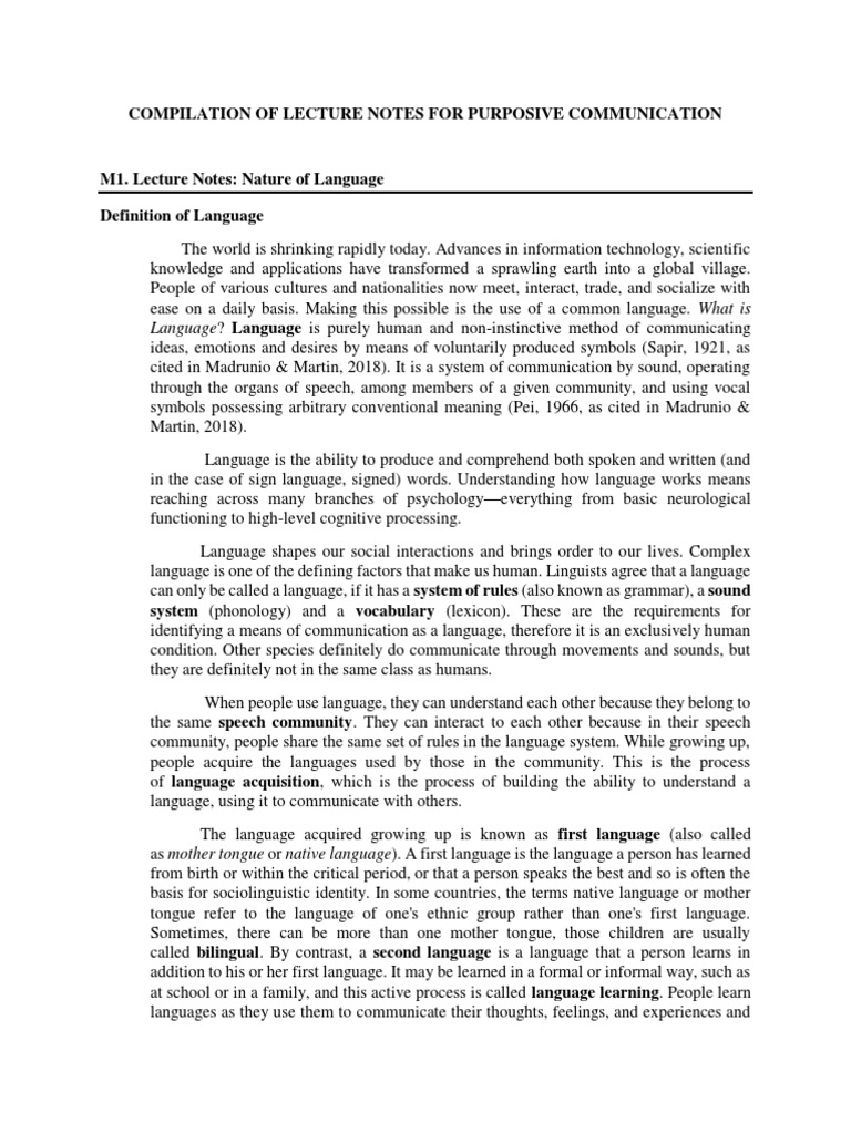 Compilation of Lecture Notes For Purposive Communication | PDF ...