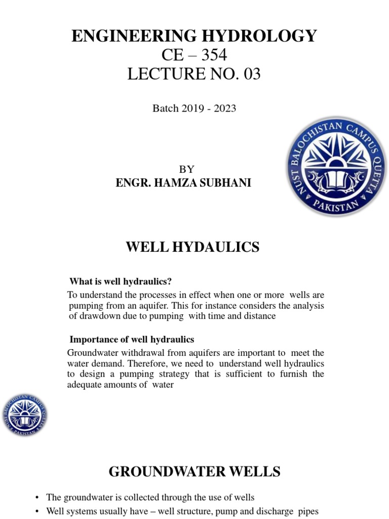Engineering Hydrology: CE - 354 Lecture No. 03 | PDF | Aquifer | Civil ...