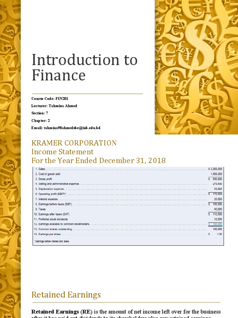 Introduction To Finance: Course Code: FIN201 Lecturer: Tahmina Ahmed ...