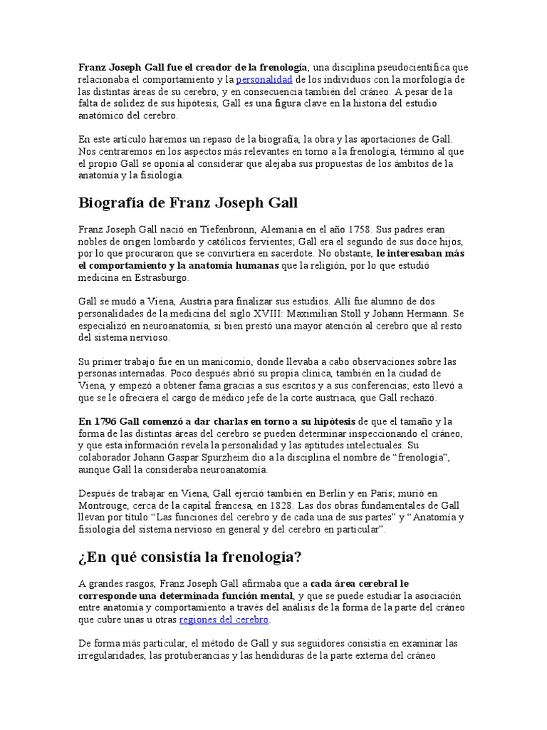 Franz Joseph Gall y la Frenología | PDF | Cerebro | Neuropsicología