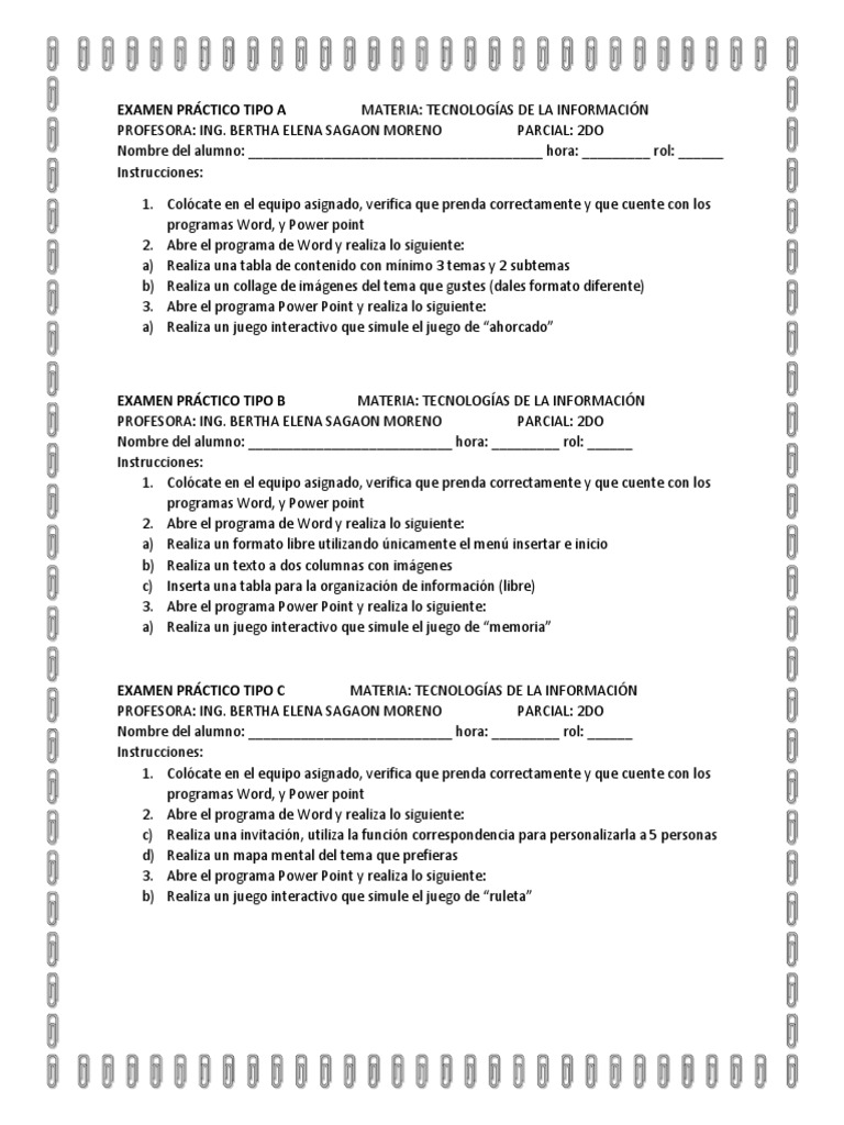 Examenes Practicos 2do Parcial Tics | PDF | Microsoft PowerPoint | Microsoft Word