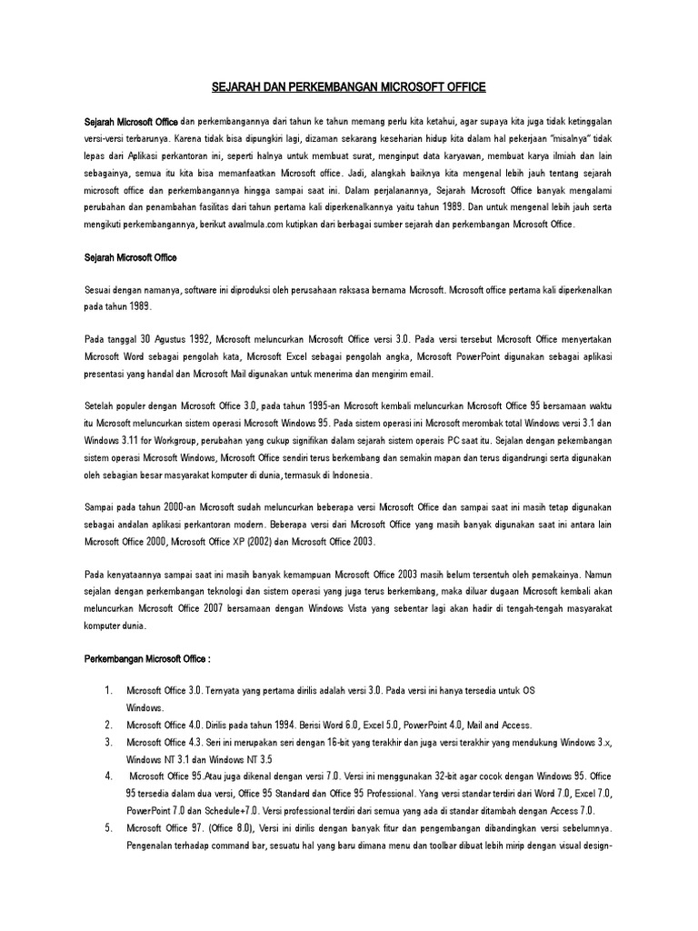 Sejarah Dan Perkembangan Microsoft Office Pdf