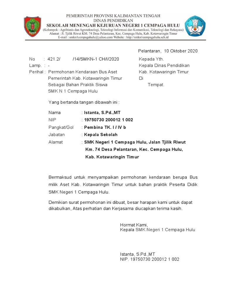 Surat Permohonan Bus 2020 | PDF