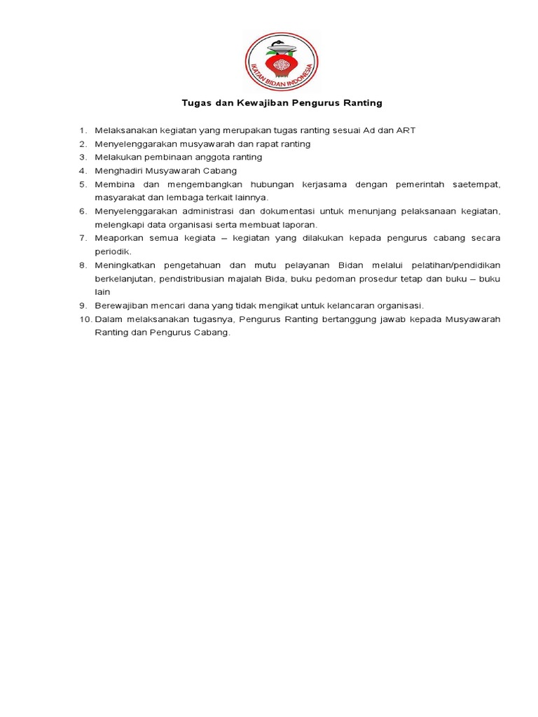 Tugas Dan Wewenang Pengurus Ranting | PDF