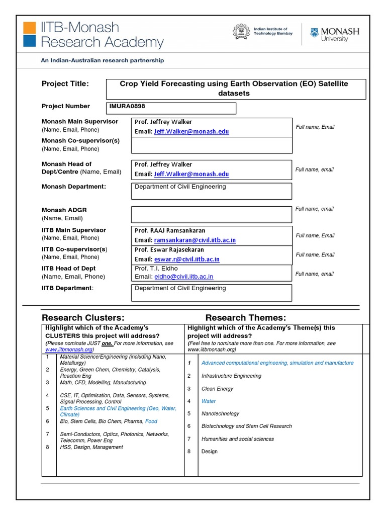 Project Title: Crop Yield Forecasting Using Earth Observation (EO ...