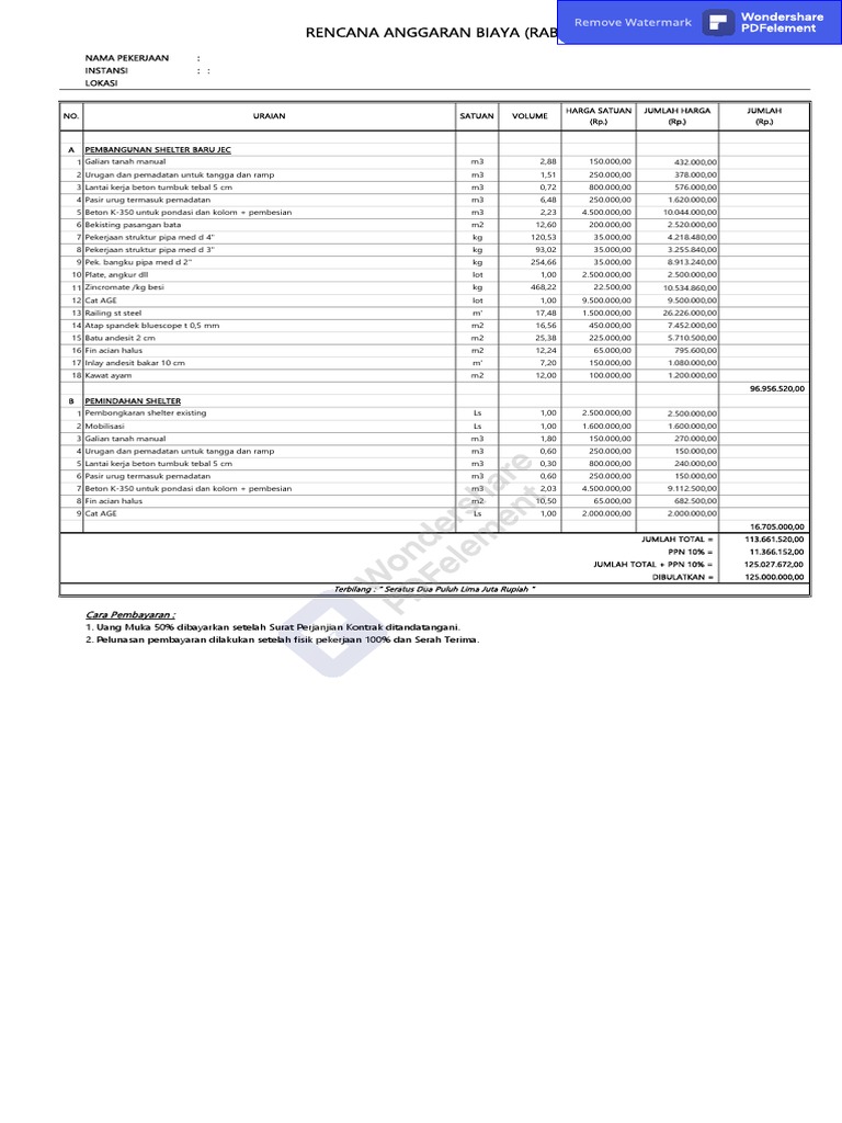 Contoh RAB Pmbangunan | PDF
