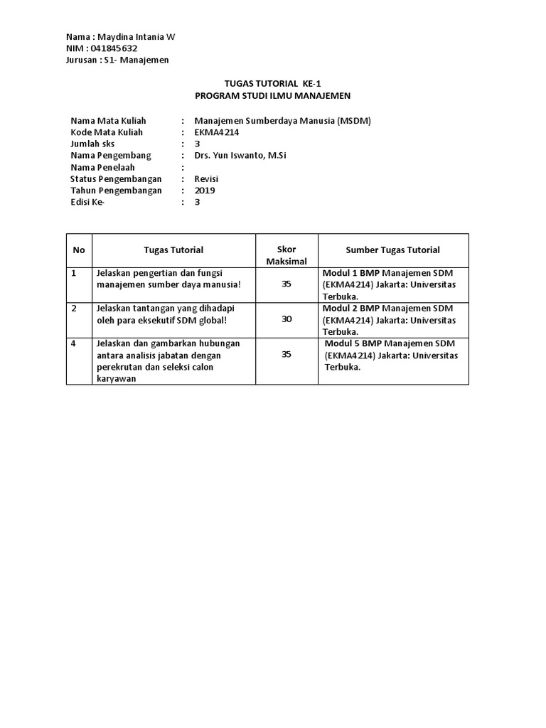 Tugas MSDM Mahasiswa Manajemen | PDF