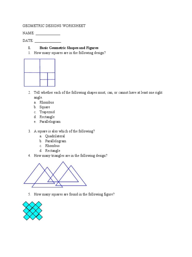 Geometric Shapes and Transformations Worksheet | PDF