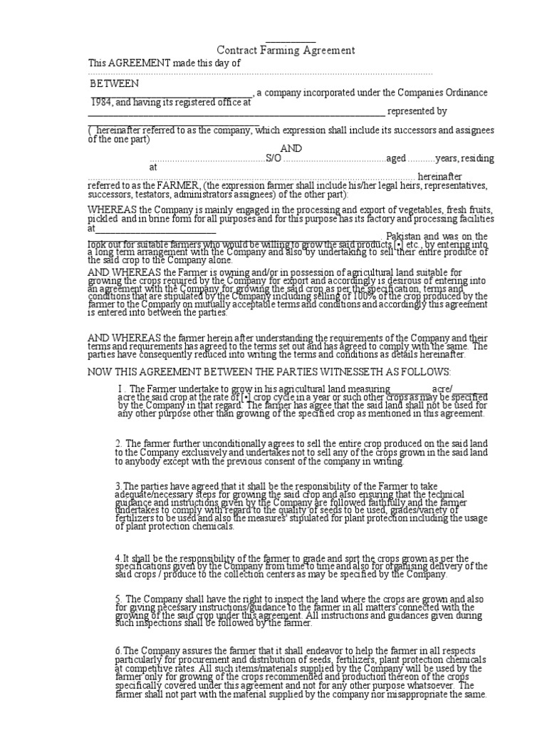 Short-Form Contract Farming Agreement | PDF | Agriculture | Receipt