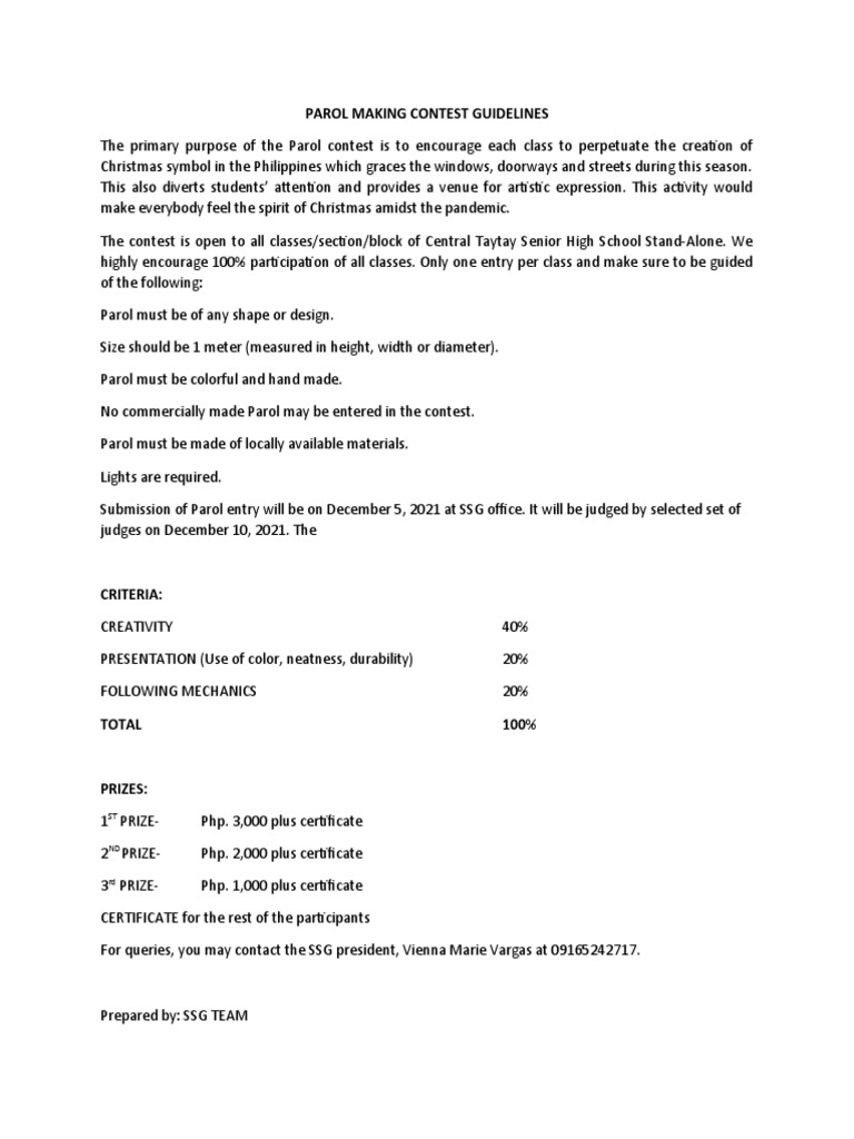 Parol Making Contest Guidelines | PDF