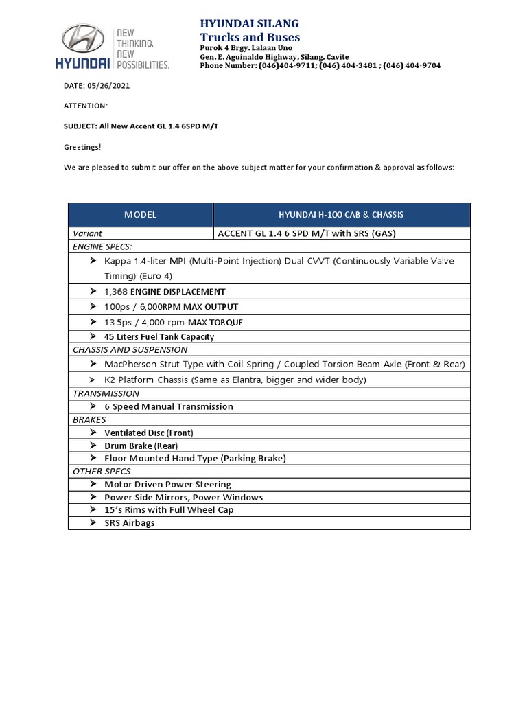 Formal Quotation Hyundai Accent | PDF | Truck | Wheeled Vehicles