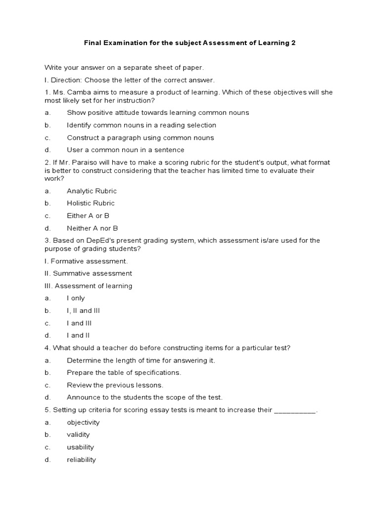 Assessment of Learning 2: Analyzing Performance-Based and Formative ...