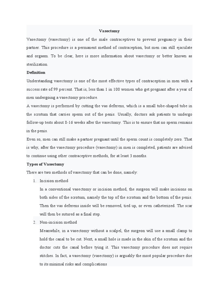 Understanding Vasectomy: Benefits & Methods | PDF | Methods Of Birth ...