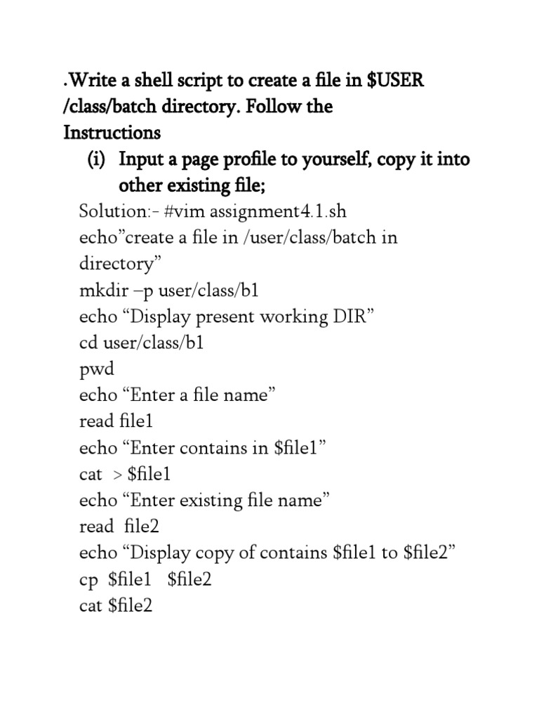 Write A Shell Script To Create A File in | PDF | Computer File | Shell (Computing)