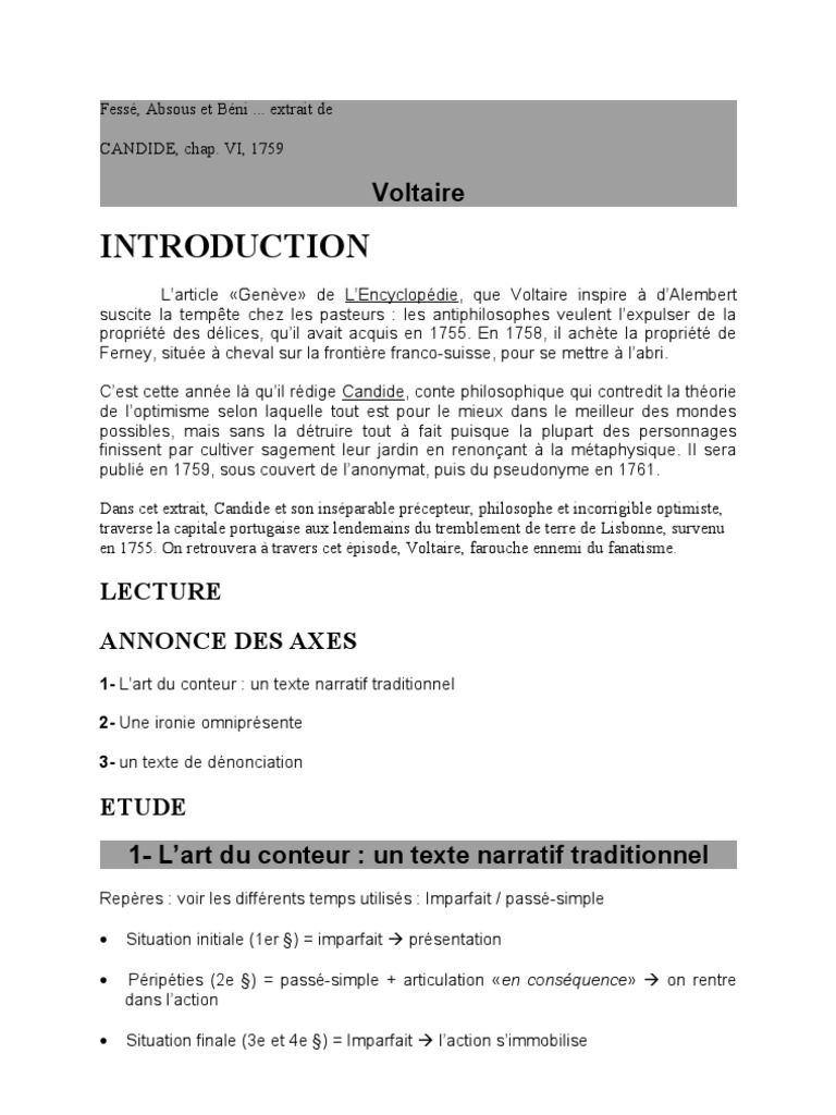 Bac - Candide | PDF | Candide | Voltaire