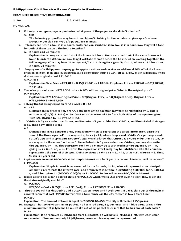 Philippines Civil Service Exam Complete Reviewer | PDF | Interest | Taxes