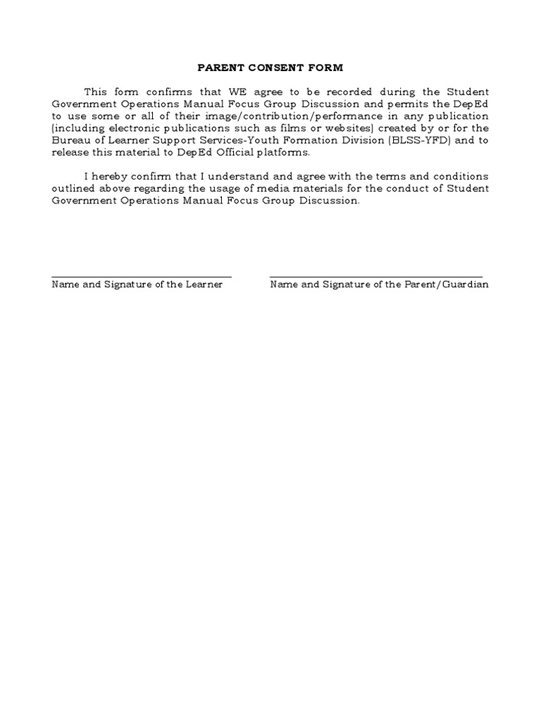Parent Consent for Focus Group Recording | PDF
