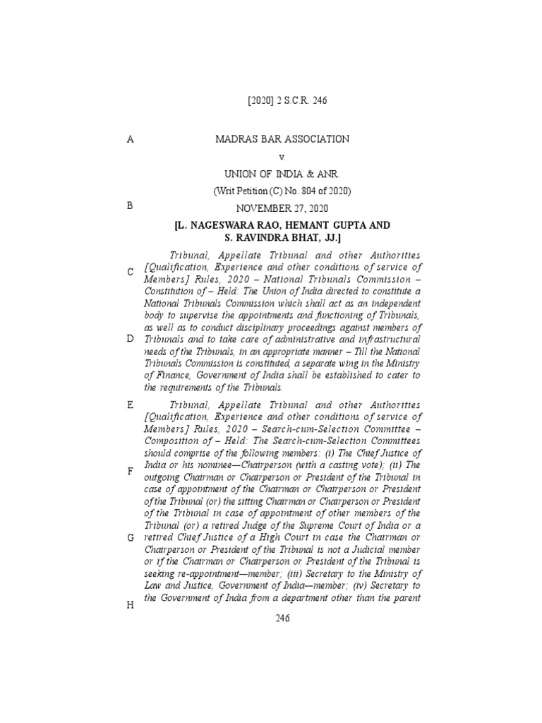 Madras Bar Association Vs Union of India | PDF | Advocate | Government ...