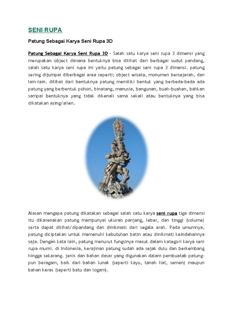Patung: Karya Seni Rupa Tiga Dimensi | PDF