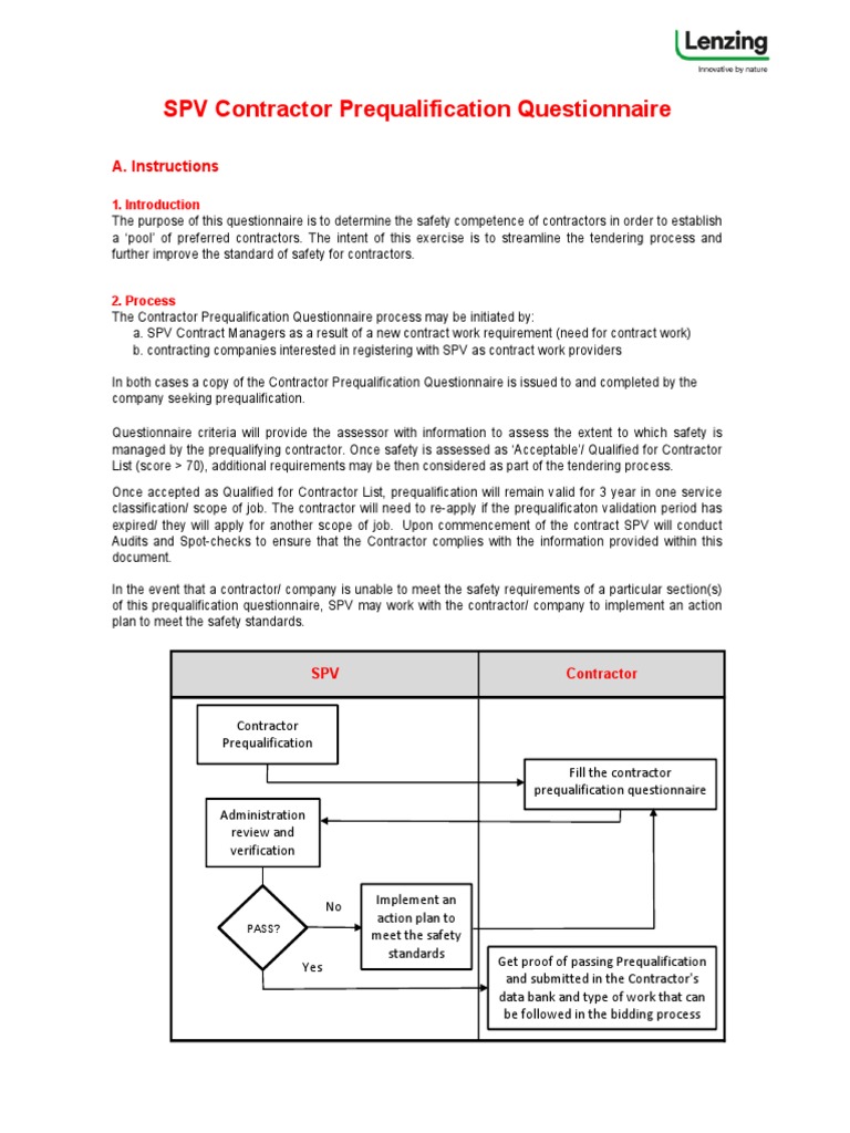 SPV Contractor Prequalification Questionnaire - Draft - Safety Aspect ...