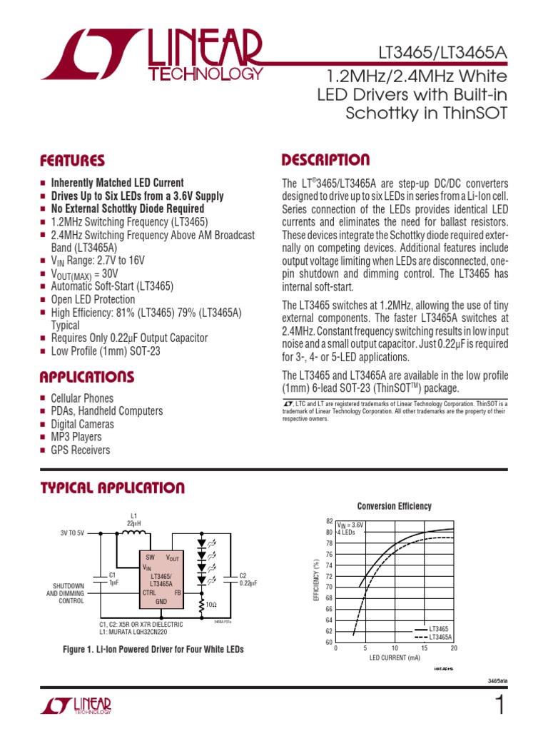 Features Descriptio: Lt3465/Lt3465A 1.2Mhz/2.4Mhz White Led Drivers With Built-In Schottky in ...
