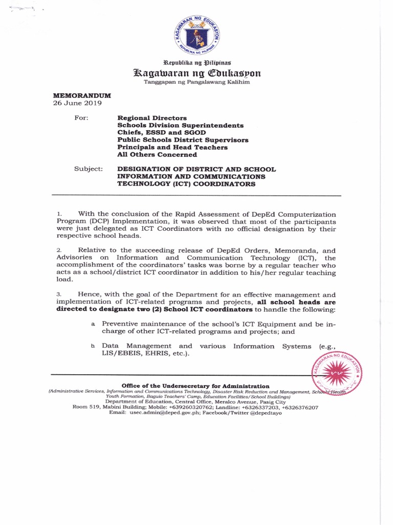 Designation School Ict DEPED | PDF | Educational Technology | Human ...
