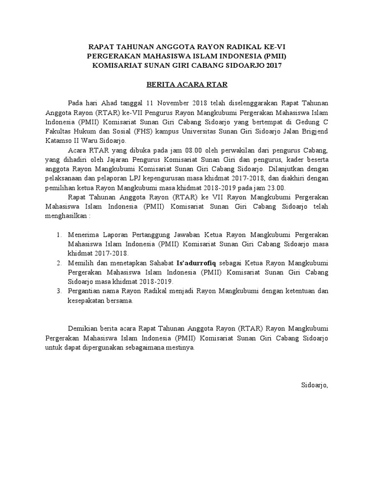 RTAR PMII | PDF