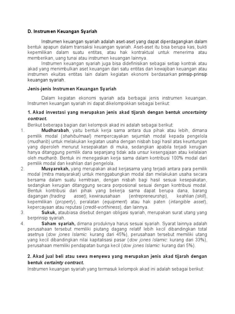 Jenis-Jenis Instrumen Keuangan Syariah | PDF