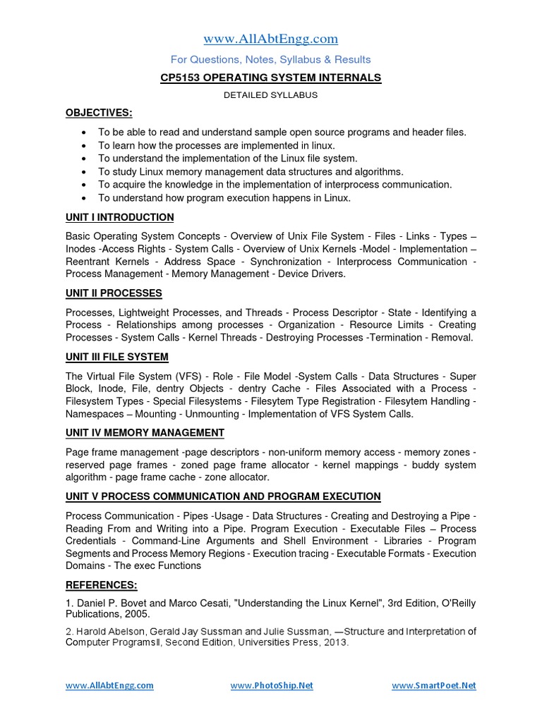 Cp5153 Operating System Internals: For Questions, Notes, Syllabus ...
