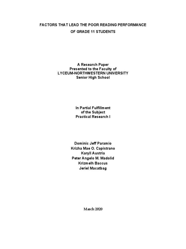 FACTORS THAT LEAD THE POOR READING PERFORMANCE Finale | PDF | Reading ...