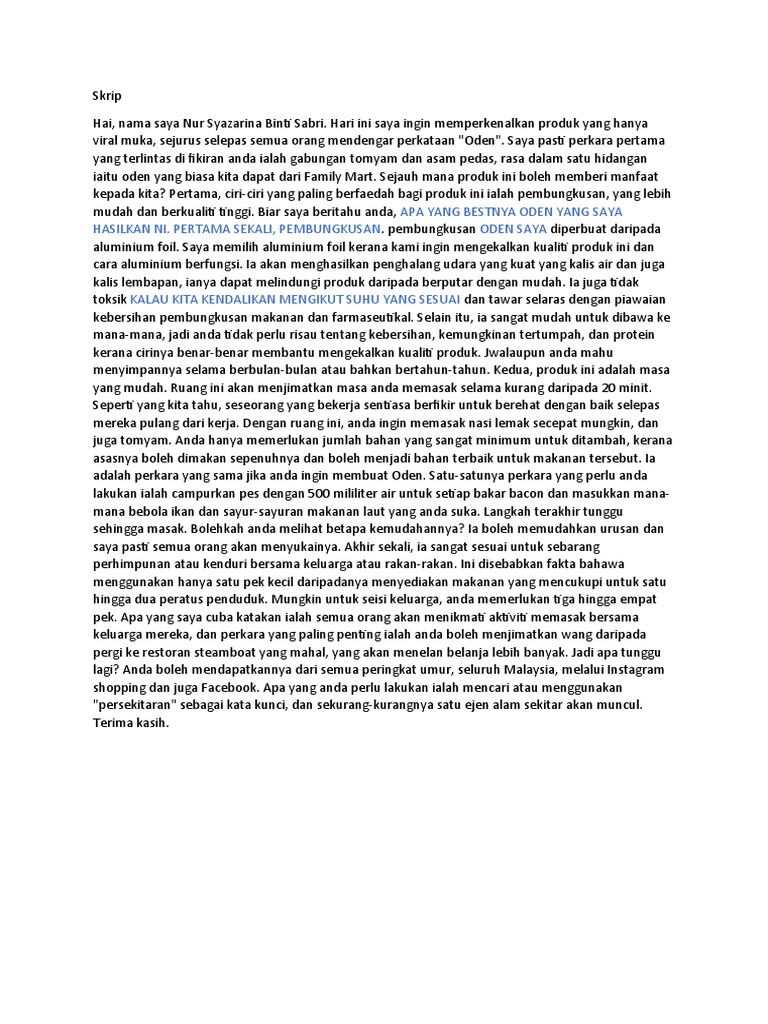 Skrip Pitching IZZAH | PDF