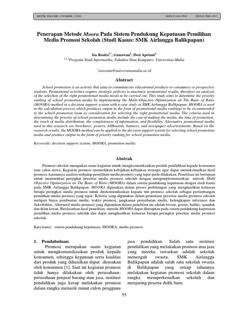 Penerapan Metode Moora Pada Sistem Pendukung Keputusan Pemilihan Media ...
