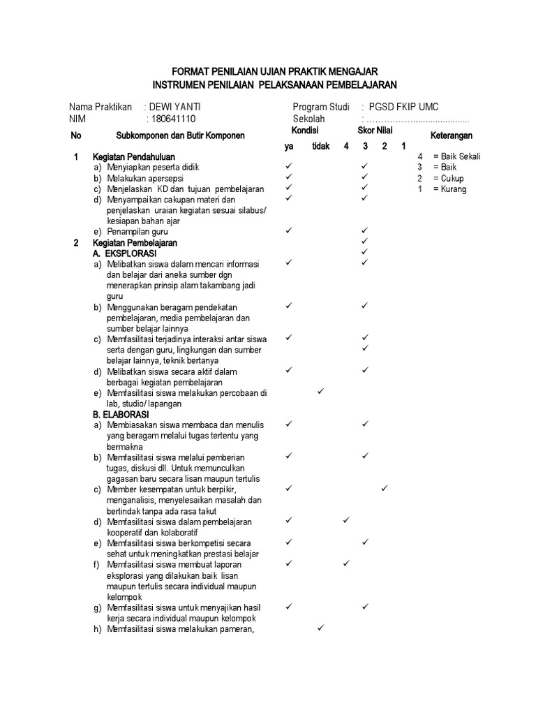 iNSTRUMEN PENILAIAN UJIAN PRAKTIK MENGAJAR ( | PDF