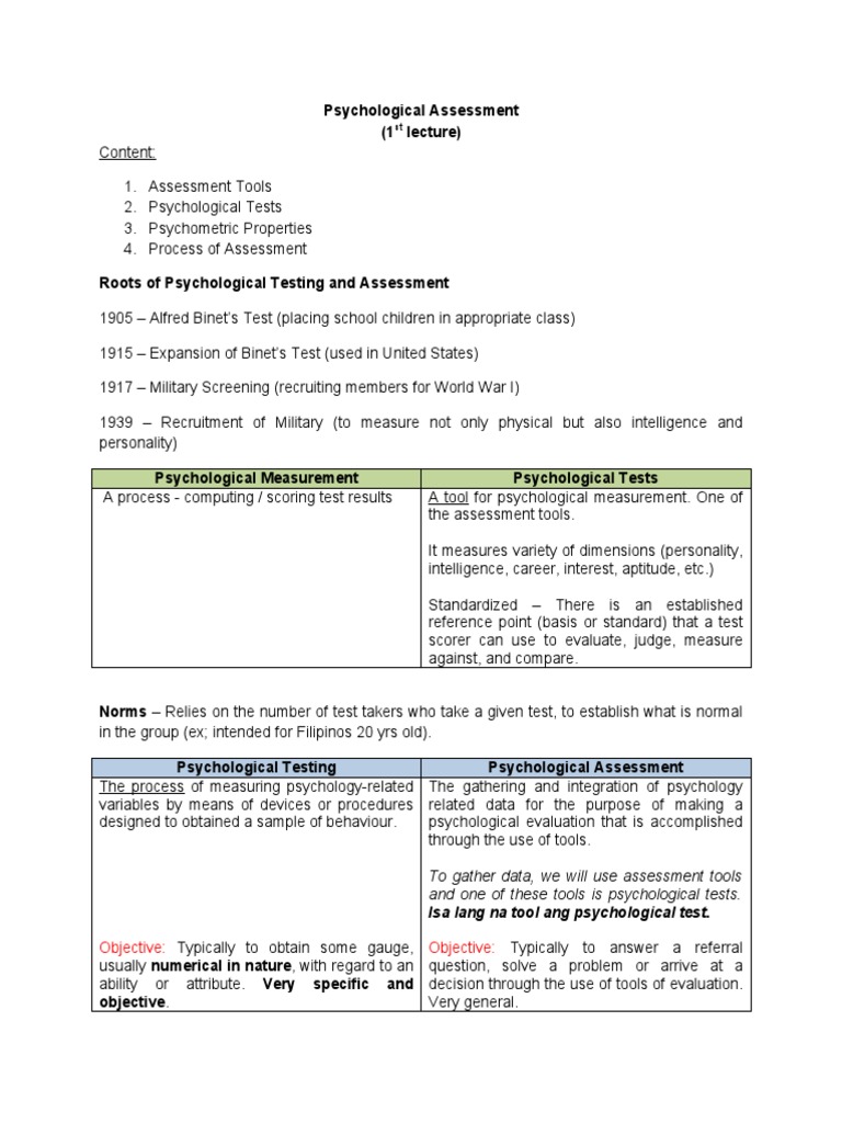 Psychological Assessment Notes | PDF | Psychological Testing | Psychology