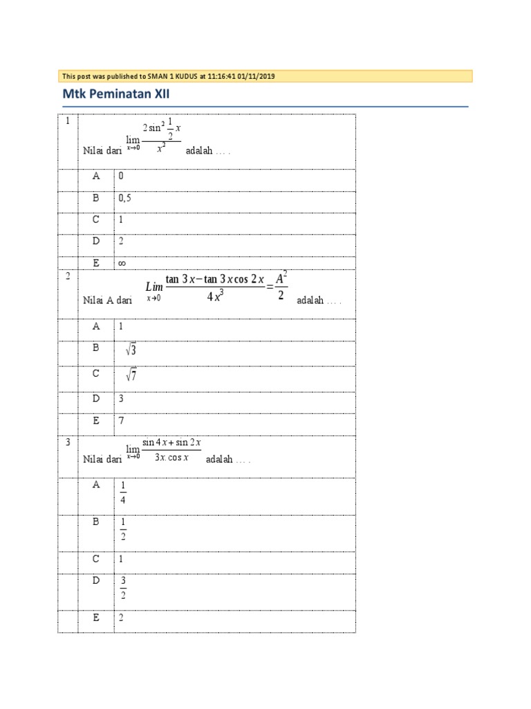 Soal Matematika Minat Kelas XII | PDF