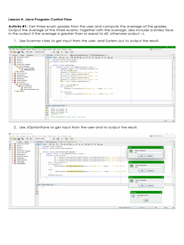 STUDY GUIDE 4 - Java Program Control Flow (ACTIVITY 1-4) | PDF