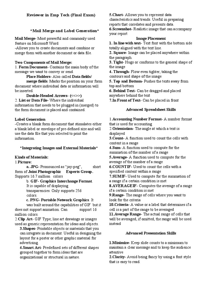 Reviewer in Emp Tech (Final Exam) | PDF | Hyperlink | Computing