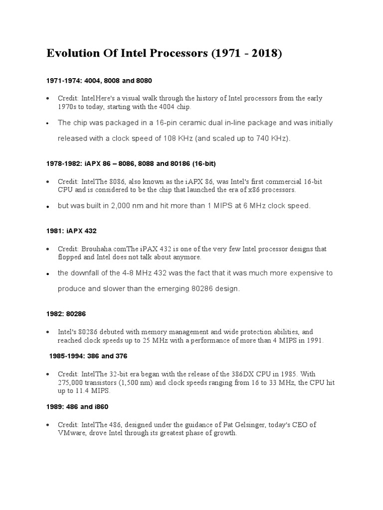 Evolution of Intel Processors | PDF | Intel | Computing