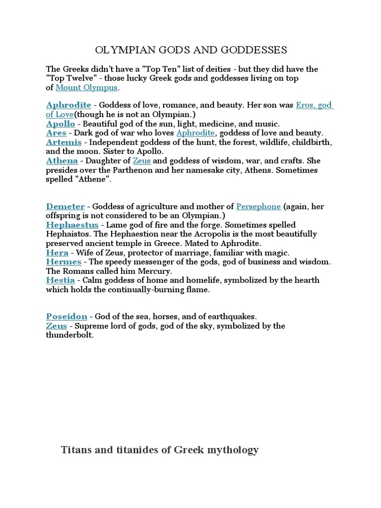 Olympian GODS and GoddesSes | PDF | Twelve Olympians | Zeus