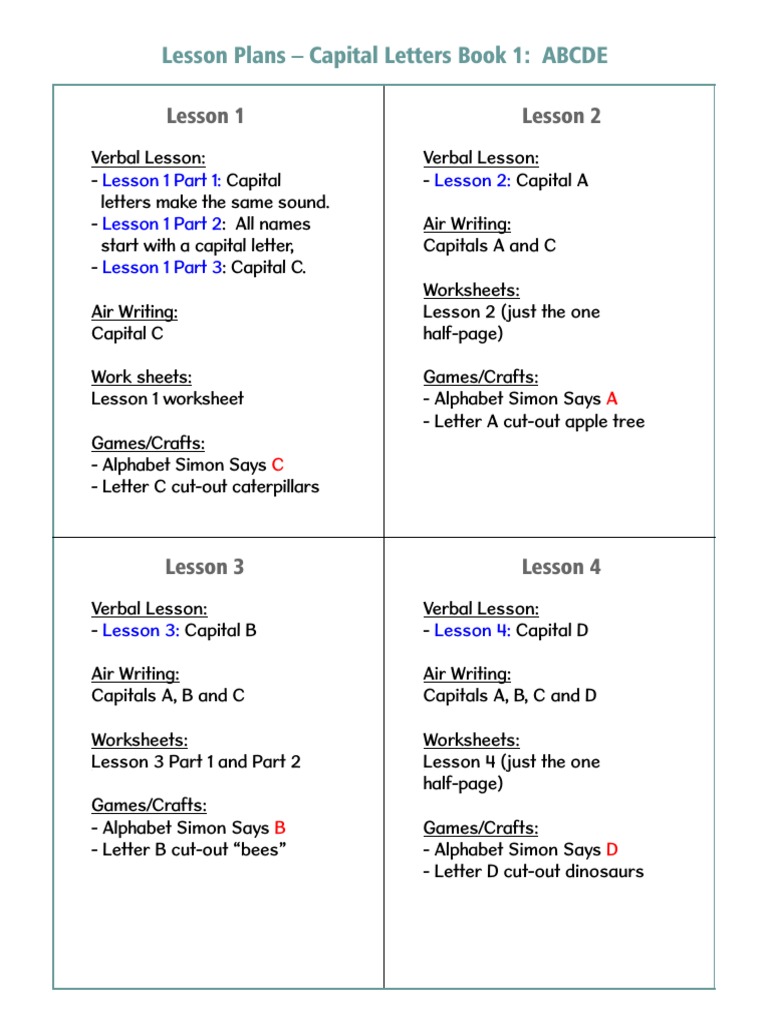 Lesson Plans Capital Letters 1 ABCDE | PDF