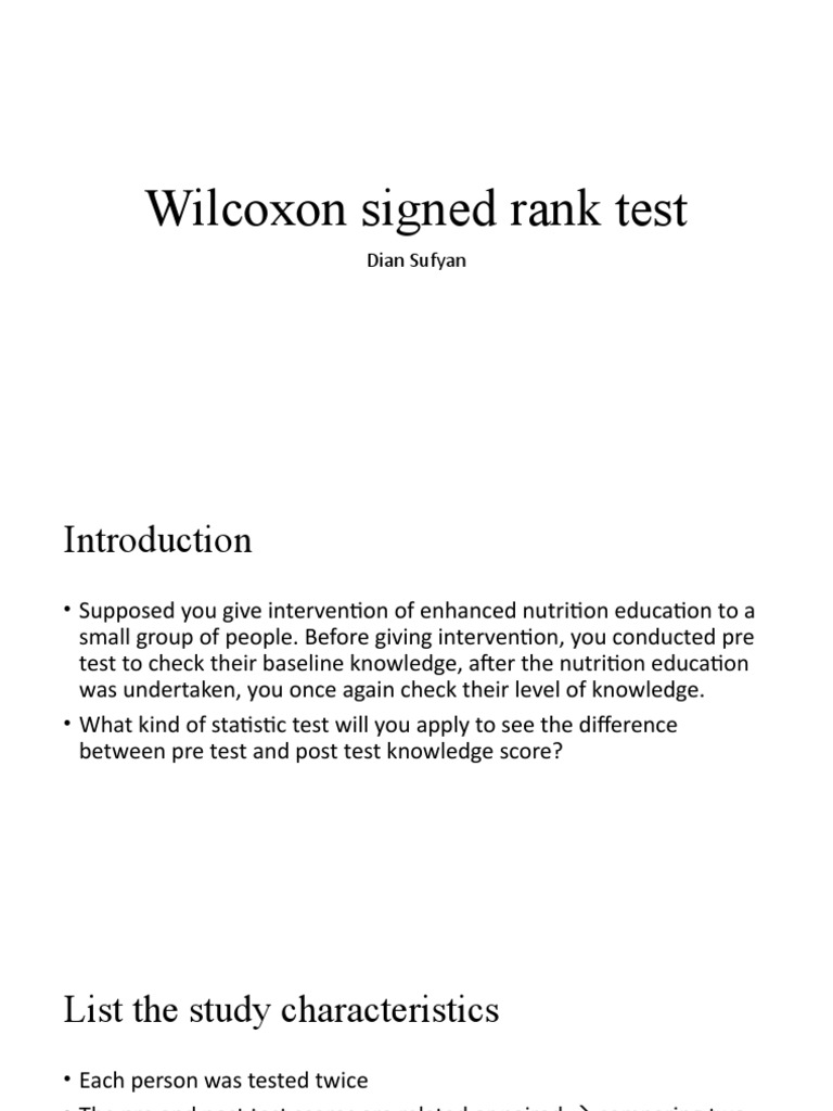 Wilcoxon Signed Rank Test Overview | PDF | Student's T Test | Research ...