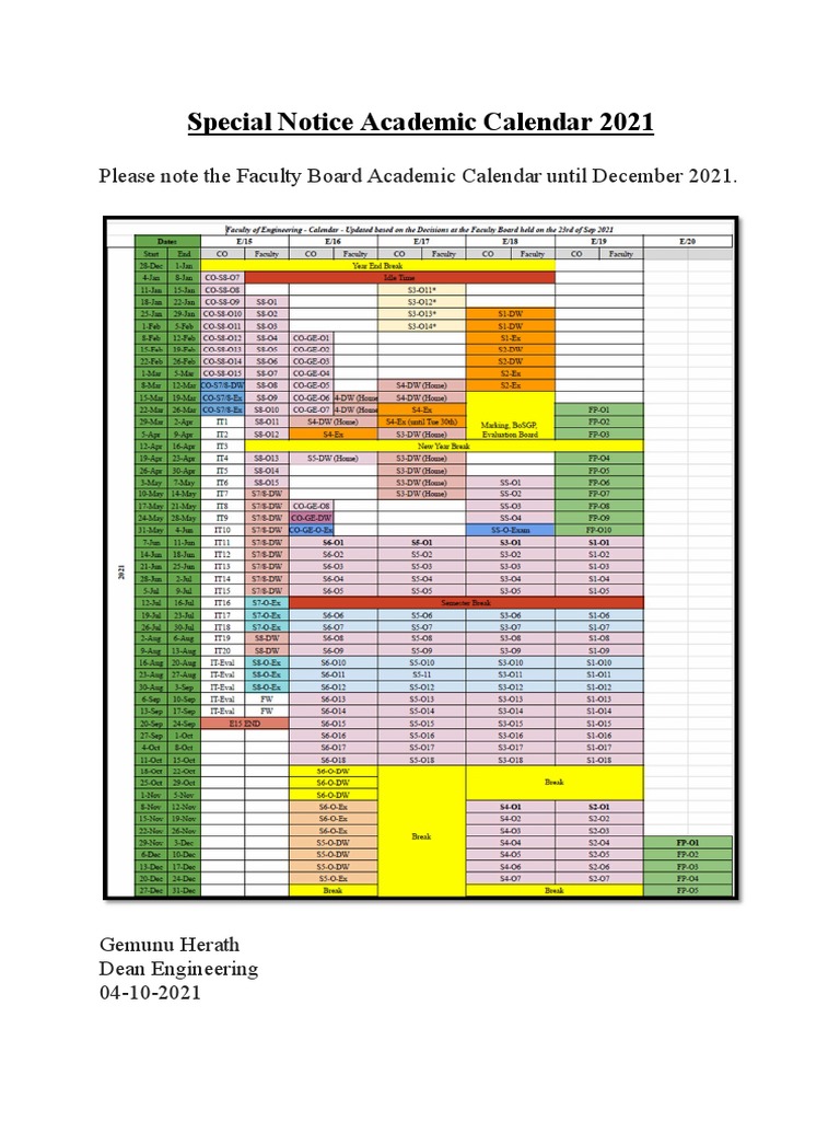 Updated 2021 Academic Calender - 23 September 2021 | PDF