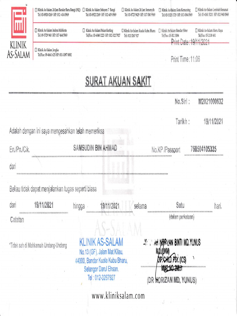 Surat Cuti Sakit | PDF