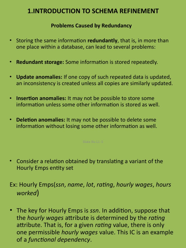 1.introduction To Schema Refinement: Problems Caused by Redundancy | PDF | Data | Information ...