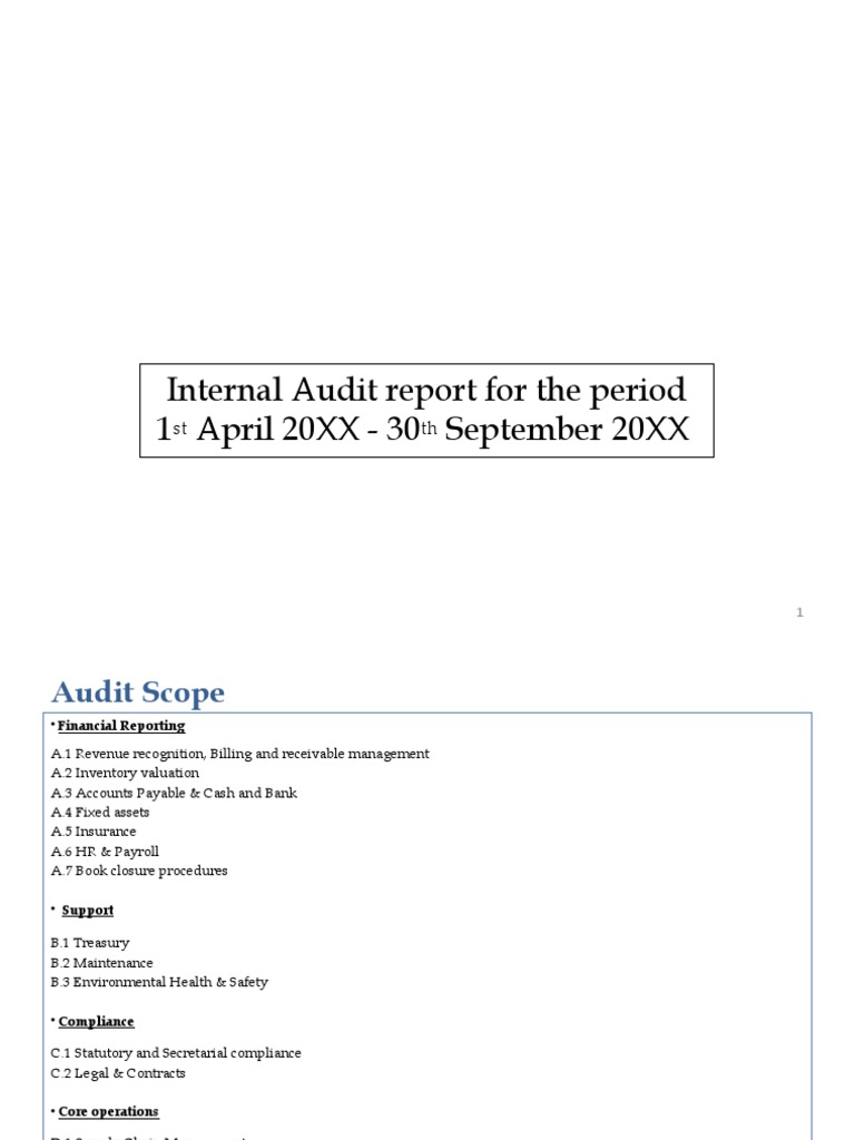 Internal Audit Report For The Period 1 April 20XX - 30 September 20XX ...