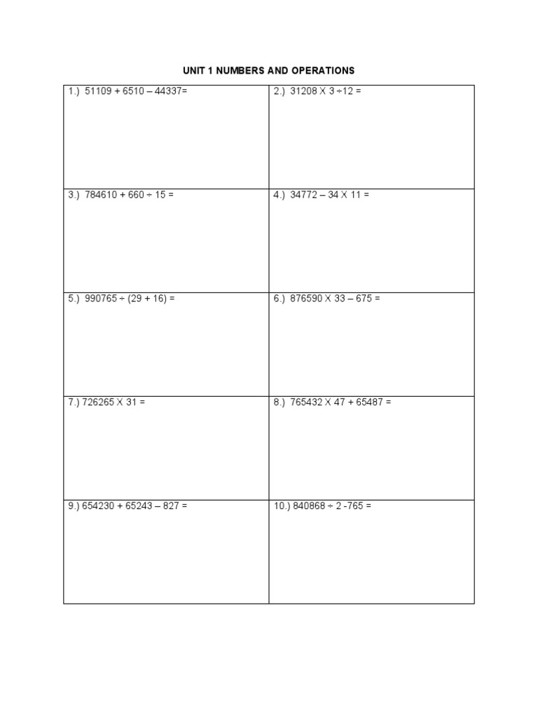 Unit 1 Numbers and Operations | PDF