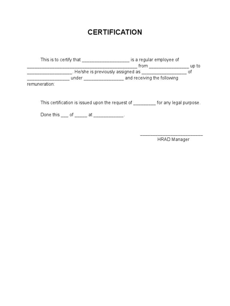 Employment Certification Template | PDF