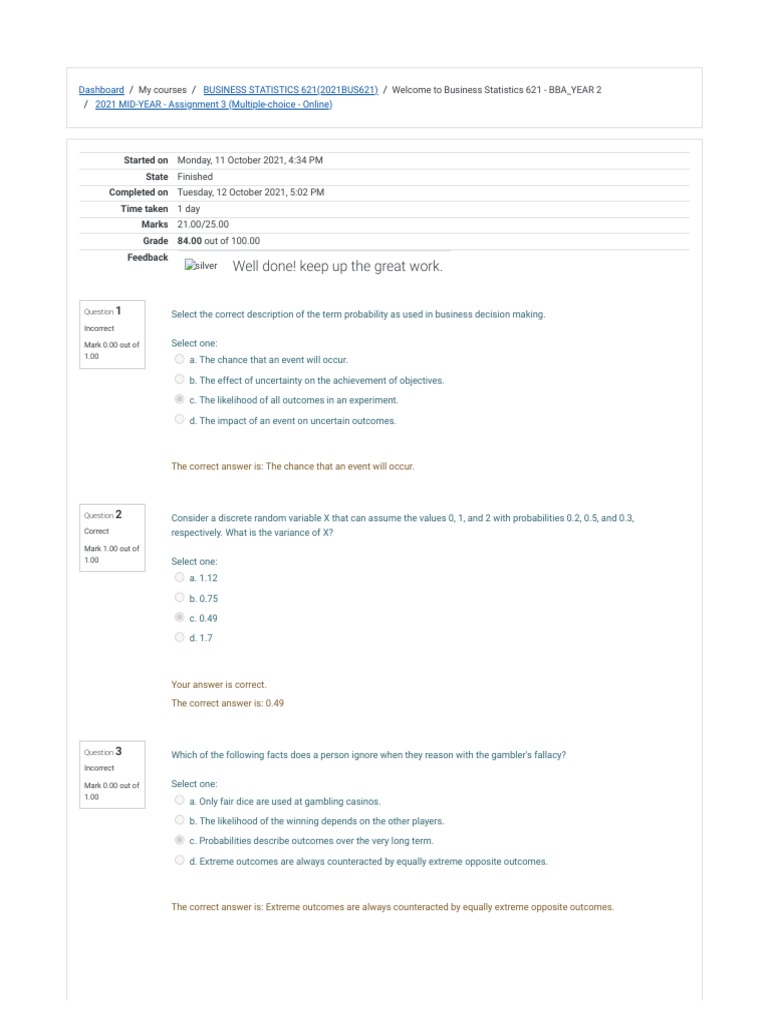 Business Statistics 621: Assignment 3 Results | PDF | Probability ...