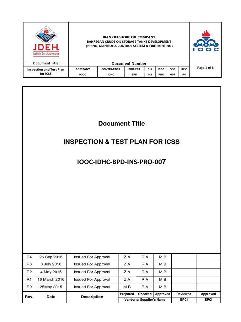 ICSS Inspection & Test Plan for IOOC | PDF | Input/Output | Computer ...