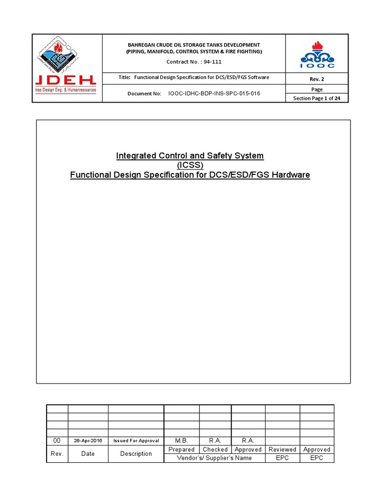 Integrated Control and Safety System (ICSS) Functional Design ...